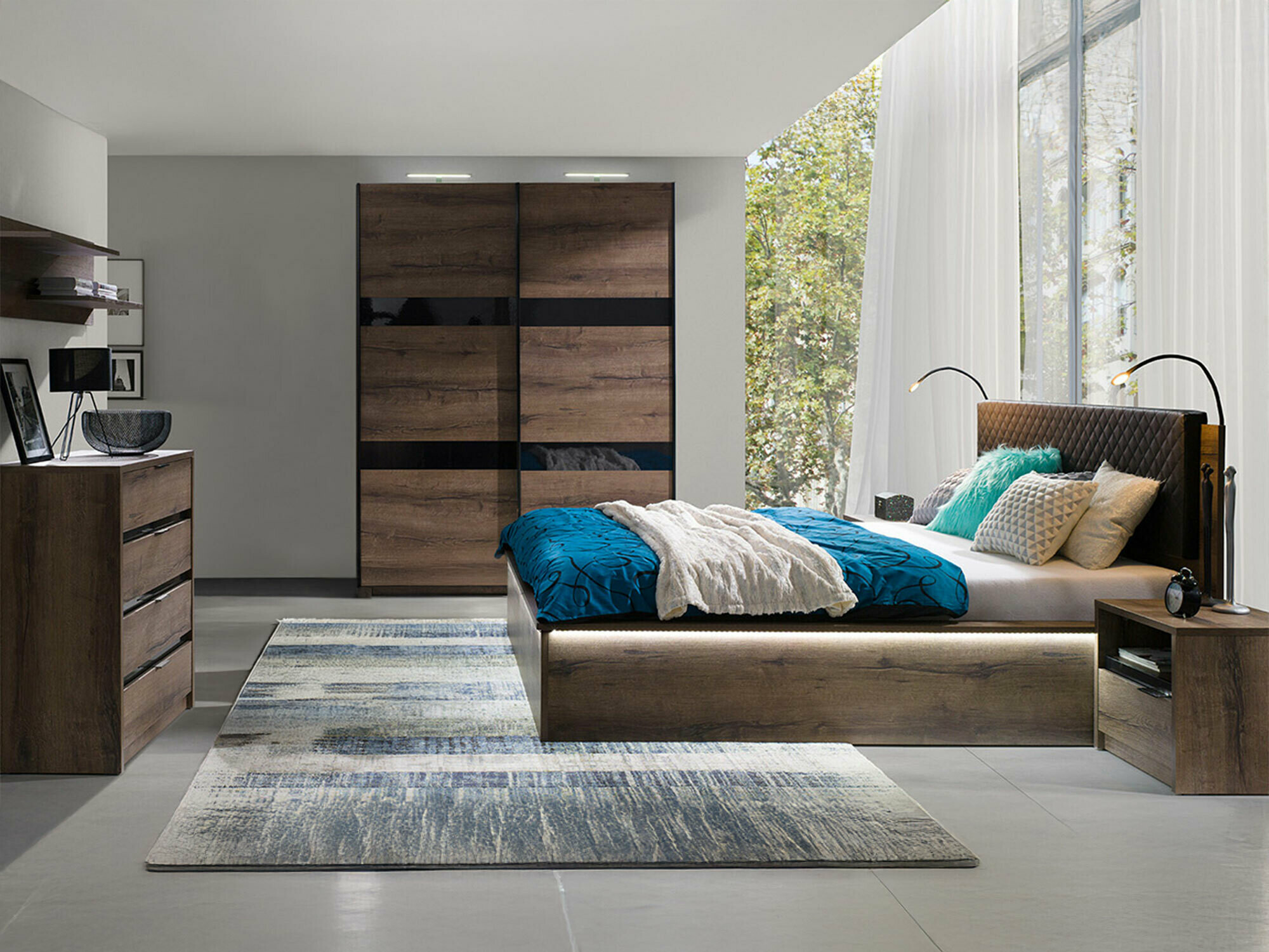 Set de chambre Providence F121 (Chêne du Monastery + Noir brillant ...