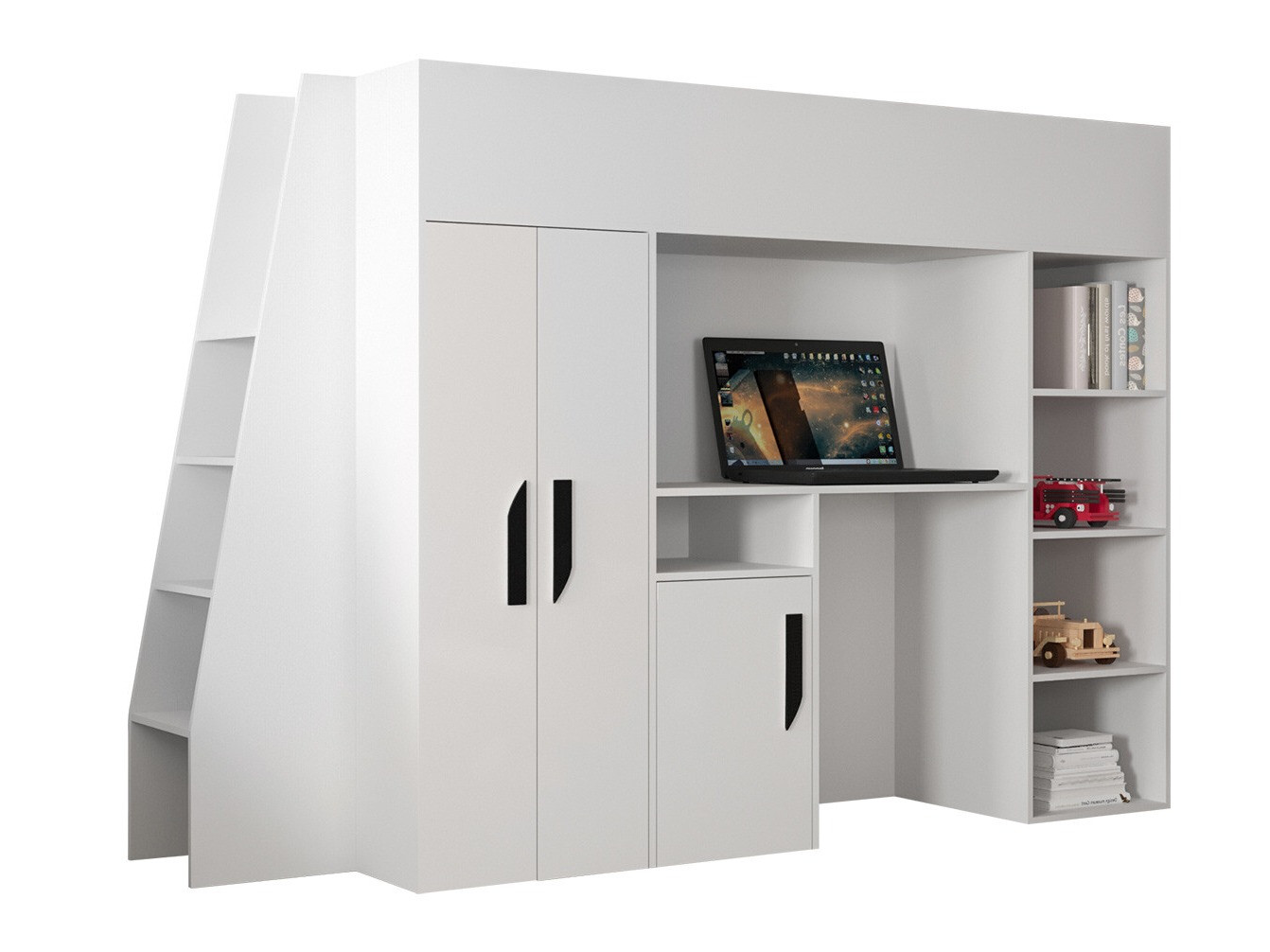 Lit haut Hartford 355 (Blanc + Blanc brillant + Noir) - Lits | Mobilier1.fr